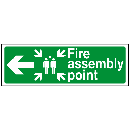 Fire assembly point arrow LEFT sign – Ref: ap3 – Safety Sign Warehouse