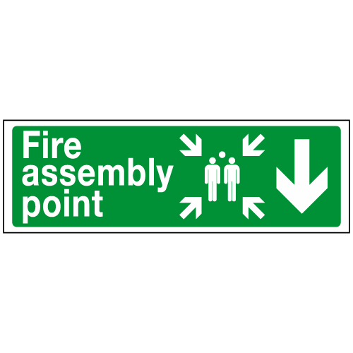 Fire assembly point arrow DOWN sign – Ref: ap6 – Safety Sign Warehouse