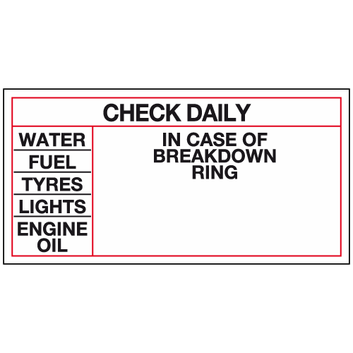 Check daily in case of breakdown ring sign – Ref: gs633e – Safety Sign ...