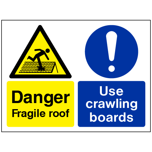 Danger fragile roof use crawling boards sign – Ref: mp4 – Safety Sign ...