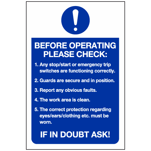 Before operating please check sign – Ref: ms129 – Safety Sign Warehouse