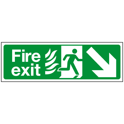 NHS Fire Exit arrow DOWN RIGHT – Ref: nhs33 – Safety Sign Warehouse