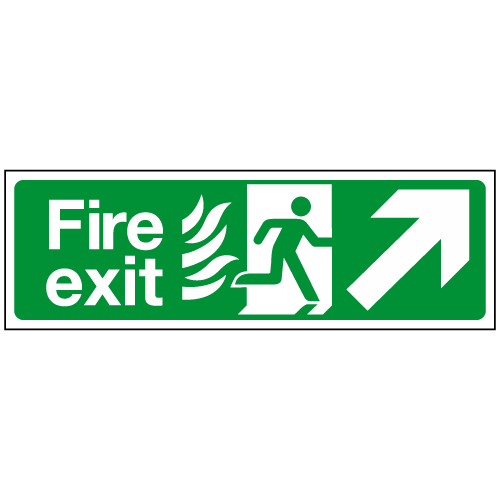 NHS Fire Exit arrow UP RIGHT – Ref: nhs37 – Safety Sign Warehouse