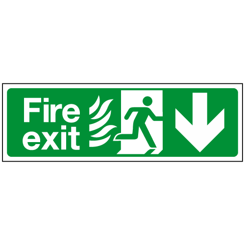 NHS Fire Exit running man arrow DOWN – Ref: nhs39 – Safety Sign Warehouse