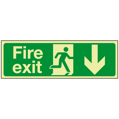 GITD Fire Exit arrow Down sign – ref: s27 – Safety Sign Warehouse
