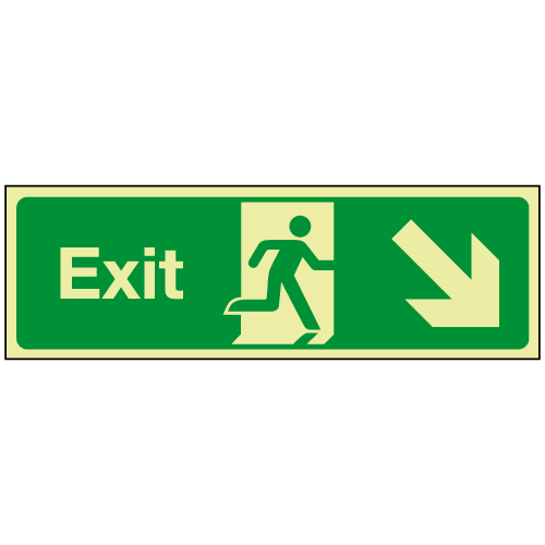 GITD Exit arrow DOWN RIGHT sign – Ref: pl112 – Safety Sign Warehouse