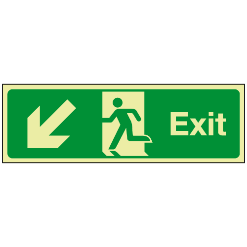 GITD Exit arrow DOWN LEFT sign – Ref: pl115 – Safety Sign Warehouse