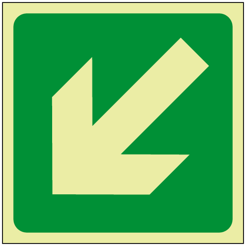 GITD Green Diagonal arrow symbol sign – Ref: pl73 – Safety Sign Warehouse