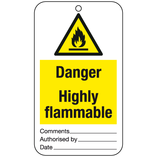 Danger highly flammable tie tag sign – Ref: tt771 – Safety Sign Warehouse