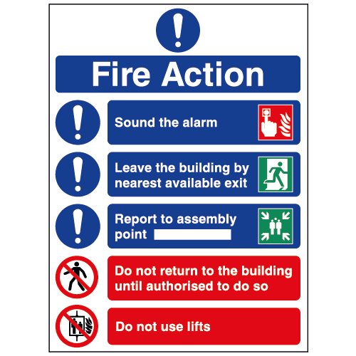 5 Point Fire Action Notice/Do Not Use Lifts – Ref: s119 – Safety Sign ...