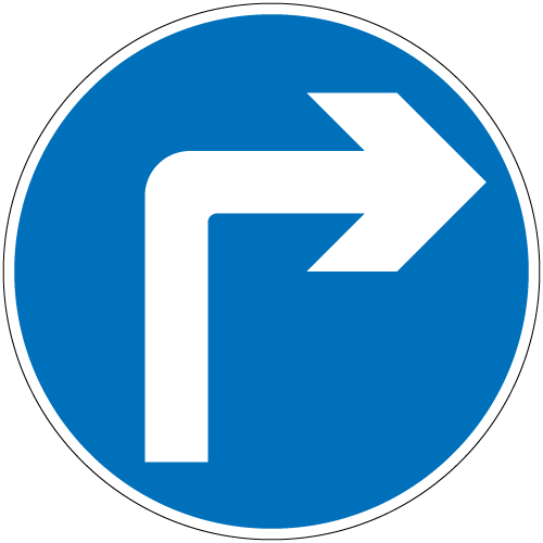 Turn Right Ahead sign – Ref: diag 609v1 – Safety Sign Warehouse