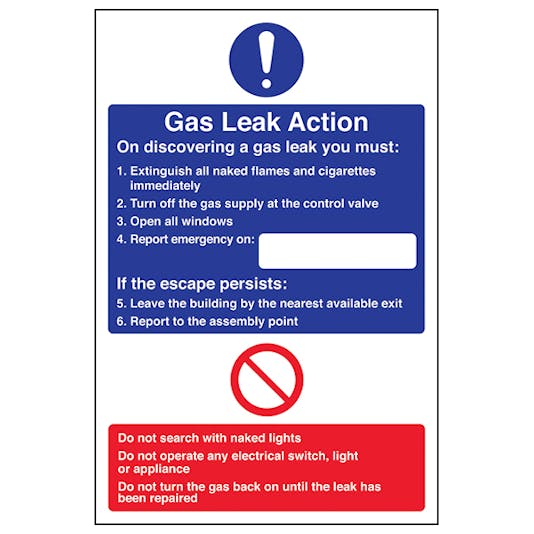 Gas Leak Action sign – Ref: fan25 – Safety Sign Warehouse