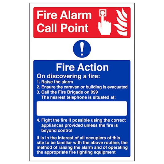 Caravan Site Fire Point – Fire Action – On Discovering A Fire sign ...