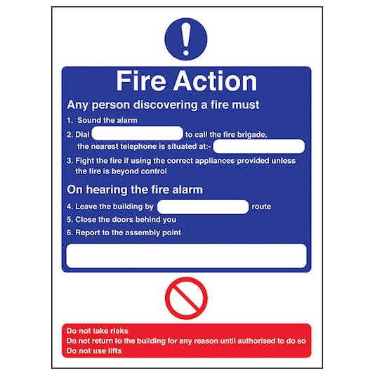Fire Action – Any Person Discovering A Fire Use Nearest Telephone sign ...