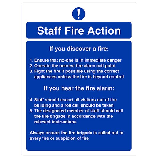 Fire Instructions For Staff sign – Ref: fan16 – Safety Sign Warehouse