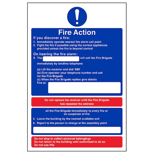 Fire Action – On Hearing / Discovering or Suspicion of Fire sign – Ref ...
