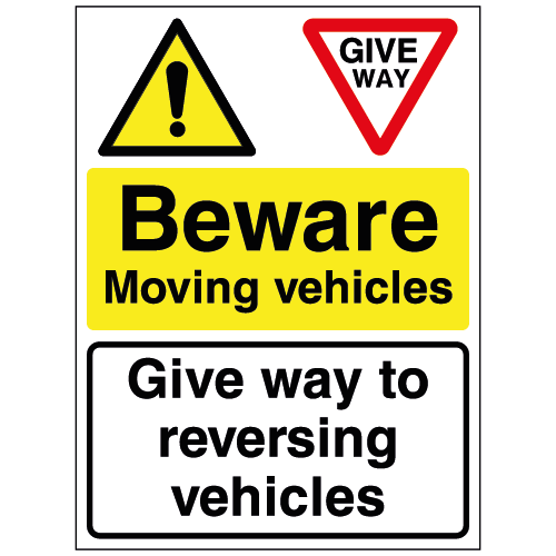 Beware moving vehicles Give way to reversing vehicles sign – Ref: tr14 ...