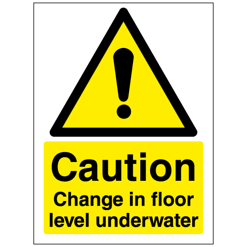 Caution Change in floor level underwater sign – Ref: ps27 – Safety Sign ...