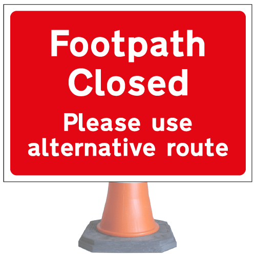 Footpath Closed Use alternative Route cone sign – cns 56 (cone sold ...