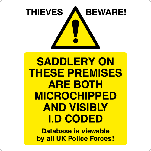 Saddlery on these premises are ID coded sign – Ref: hrs – Safety Sign ...