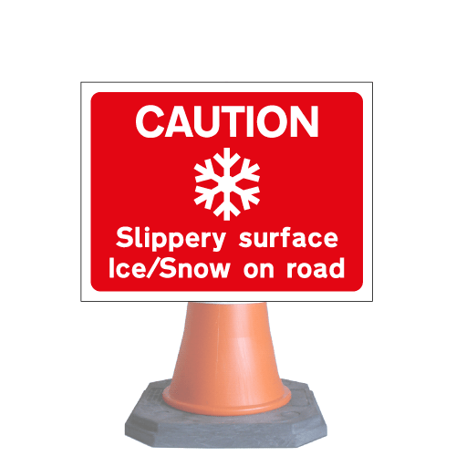 Caution Slippery Surface Ice/Snow On Road cone sign – cns 55 (cone sold ...