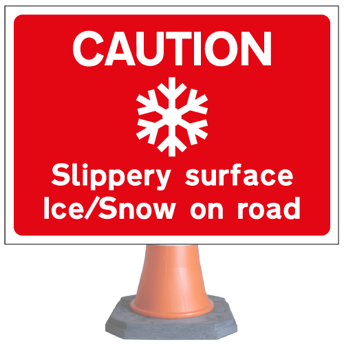 Caution Slippery Surface Ice/Snow On Road cone sign – cns 55 (cone sold ...