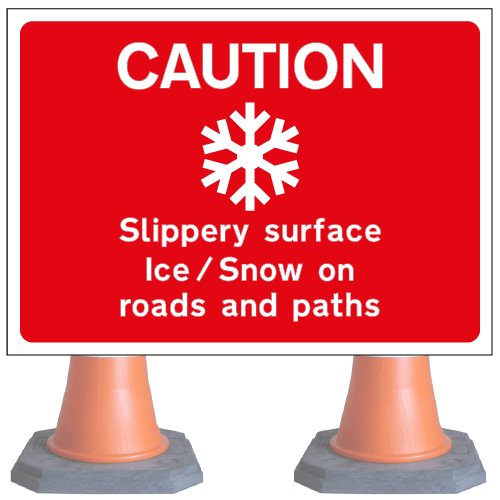 Caution Slippery Surface Ice/Snow On Roads and Paths cone sign – cns 69 ...