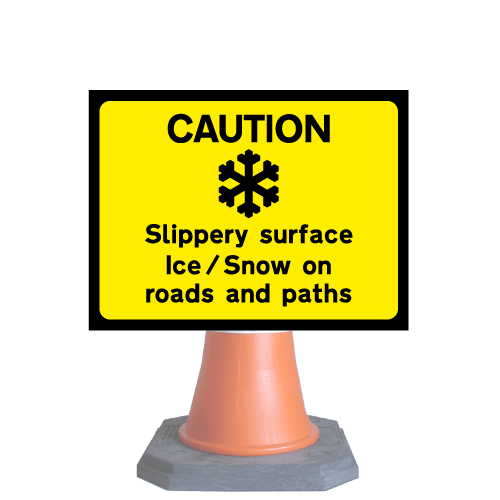 Caution Slippery Surface Ice/Snow On Roads and Paths cone sign – cns 74 ...