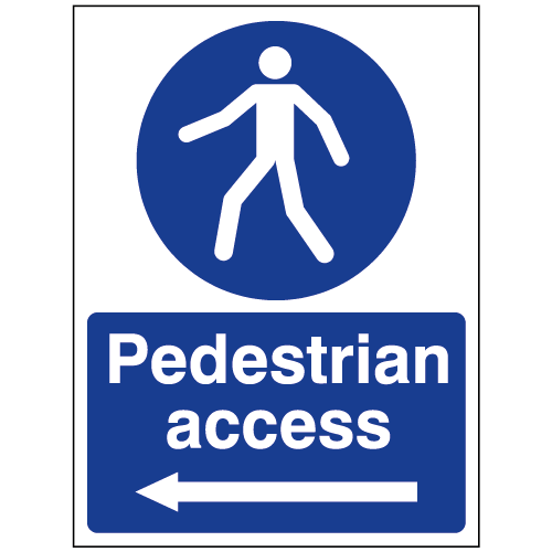 Pedestrian access (arrow left) sign – Ref: tc91 – Safety Sign Warehouse